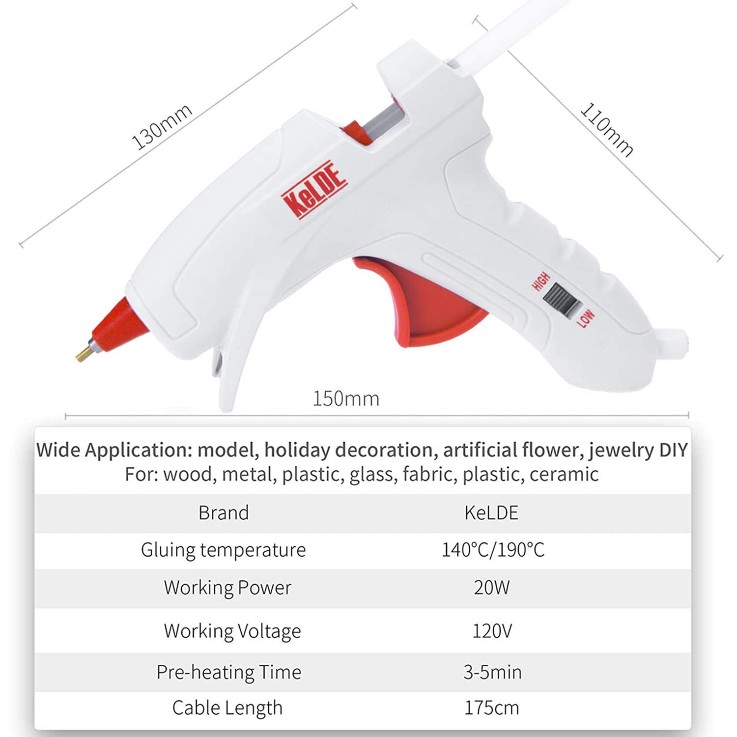 KeLDE Long Fine Tip Hot Glue Gun Kit With 25pcs Glue Sticks, 20W Adjustable Dual Temp Melting Glue Gun for DIY Handcraft, Precision Projects, Repairing