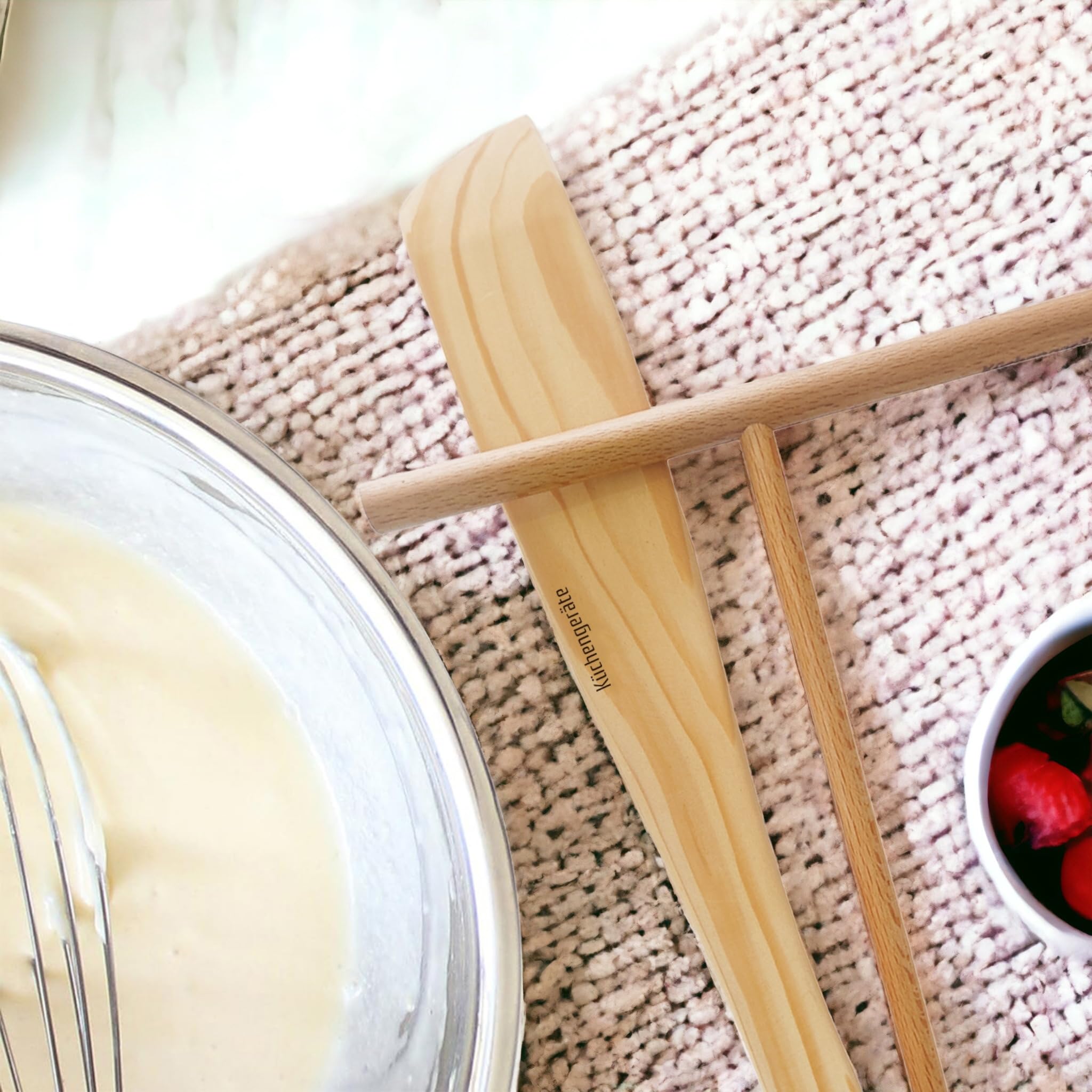 Kuchengerate Set of 2 7" inc Crepe Spreader Stick & 12" inc Spatula Turner - T Shaped Structure - Handmade Natural Beech Wood - No Paint No Polish - Kitchen Decoratives - Best Gift Set Idea