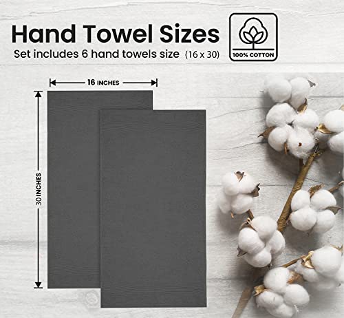 Softolle Premium 600 GSM Hand Towels β100% Combed Ring Spun Cotton Hand Towel - Pack of 6 Luxury Hand Towels - Highly Absorbent and Ultra Soft 16" x 30" inches (Grey)