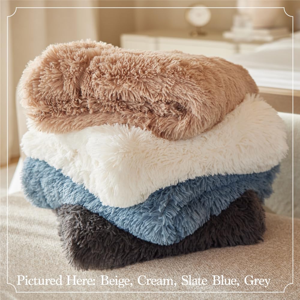 The Connecticut Home Co Bedding Blanket, Queen 90x90, Soft Plush Shag and Sherpa, Warm Throws for Bed, Gift for Women, Bedroom Luxury Home Decor Accent Blankets for Couch Sofa Chair, Dusty Rose