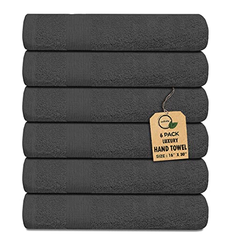 Softolle Premium 600 GSM Hand Towels β100% Combed Ring Spun Cotton Hand Towel - Pack of 6 Luxury Hand Towels - Highly Absorbent and Ultra Soft 16" x 30" inches (Grey)