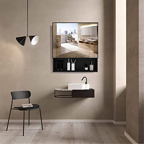 prosfalt 23.6 x19.6 Mirrored Medicine Cabinet, Space Aluminum Wall Mounted Bathroom Storage, Water and Rust Resistant, Recess Mount - Black Black