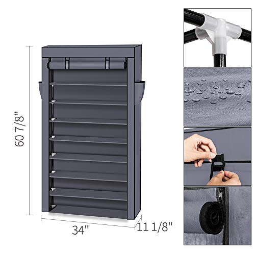 Shoe Storage Cabinet,10 Tiers 45 Pairs Shoe Rack with Dustproof Cover Organizer (Grey)