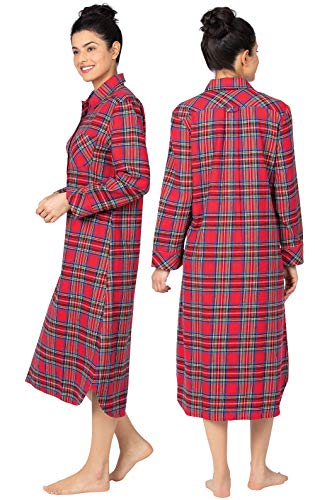 PajamaGram Womens Flannel Nightgown Women - Christmas Nightgown, Red, M / 8-10