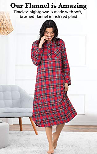 PajamaGram Womens Flannel Nightgown Women - Christmas Nightgown, Red, M / 8-10