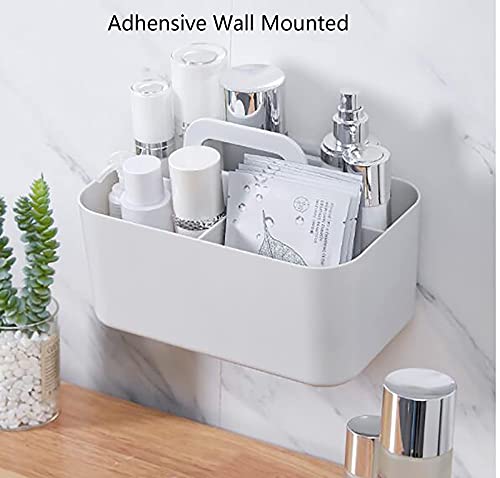 Jucoan 2 Pack Plastic Portable Storage Organizer Caddy Tote, Stackable 5 Slots Divided Basket Bin, Wall Mounted Makeup Organizer Caddy for Bathroom, Dorm Room (Beige, 9.5X 5.75 x4.5 Inch)