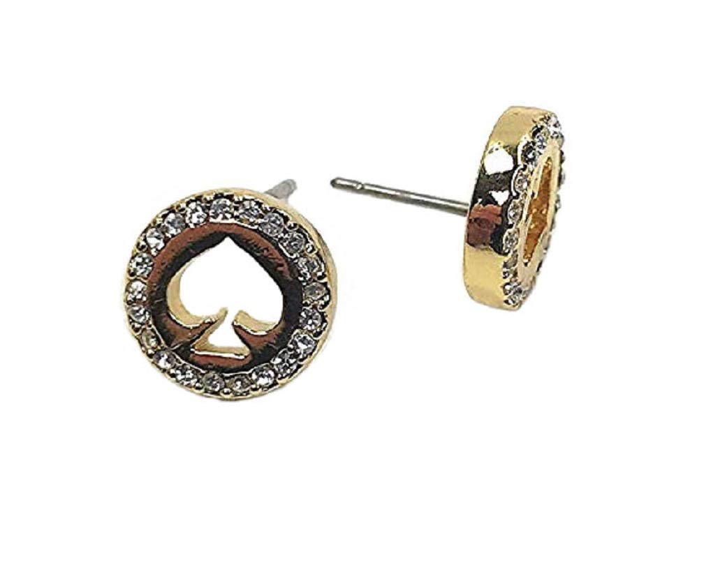 Kate Spade New York Womens Spot The Spade Clear Gold Tone Crystal Pave Stud Earrings Jewelry
