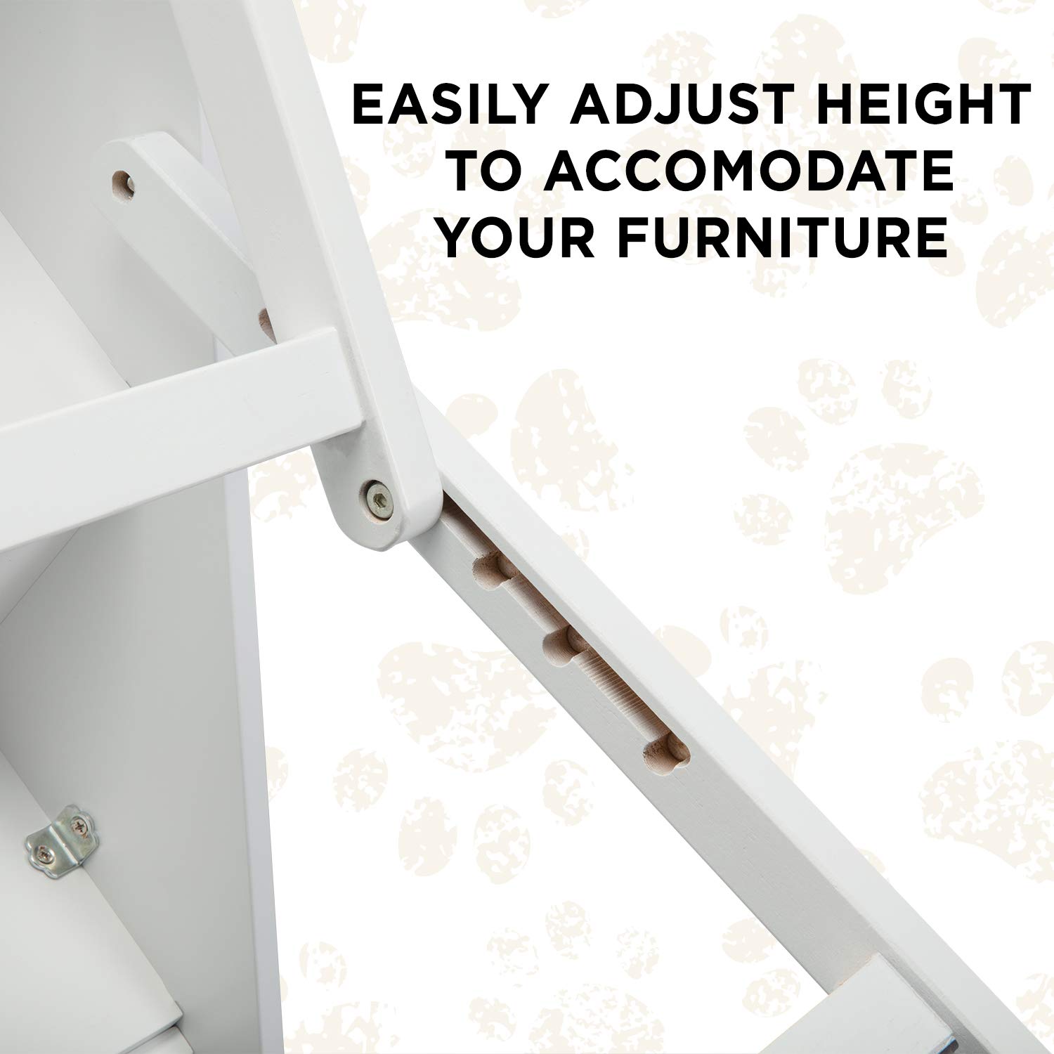 Arf Pets Wood Dog Stairs, 4 Levels Height Adjustment Wide Pet Steps, Foldable, White