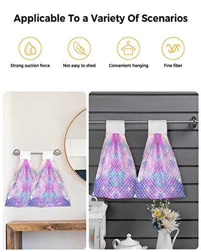 Fangship Hanging Kitchen Towel with Loop 2 Pack Beautiful Dreamy Pink Mermaid Scales Soft Dish Towels Tie Towel Tea Towels Washcloth for Bathroom Home