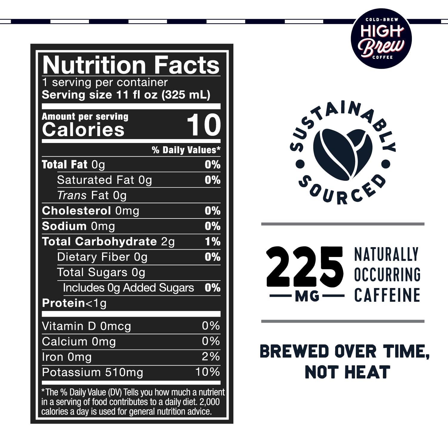 High Brew Coffee, Triple Shot Black, Cold Brew Coffee, Sugar-Free, Dairy-Free, 11 Fl Oz, Ready-To-Drink (Pack of 12)