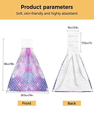 Fangship Hanging Kitchen Towel with Loop 2 Pack Beautiful Dreamy Pink Mermaid Scales Soft Dish Towels Tie Towel Tea Towels Washcloth for Bathroom Home