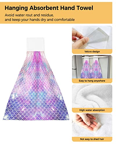 Fangship Hanging Kitchen Towel with Loop 2 Pack Beautiful Dreamy Pink Mermaid Scales Soft Dish Towels Tie Towel Tea Towels Washcloth for Bathroom Home