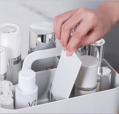 Jucoan 2 Pack Plastic Portable Storage Organizer Caddy Tote, Stackable 5 Slots Divided Basket Bin, Wall Mounted Makeup Organizer Caddy for Bathroom, Dorm Room (Beige, 9.5X 5.75 x4.5 Inch)