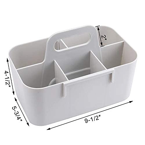 Jucoan 2 Pack Plastic Portable Storage Organizer Caddy Tote, Stackable 5 Slots Divided Basket Bin, Wall Mounted Makeup Organizer Caddy for Bathroom, Dorm Room (Beige, 9.5X 5.75 x4.5 Inch)