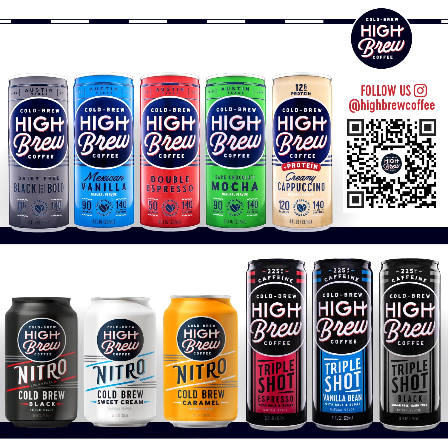 High Brew Coffee, Triple Shot Black, Cold Brew Coffee, Sugar-Free, Dairy-Free, 11 Fl Oz, Ready-To-Drink (Pack of 12)