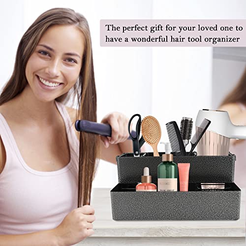 BUSOKIP Hair Tool Organizer/Hair Dryer Holder Wall Mount. Large Bathroom Sink Organizer Countertop Hot Tool Holder for Curling Iron, Blow Dryer, Straightener, Flat Iron. Black Ripple Elegant