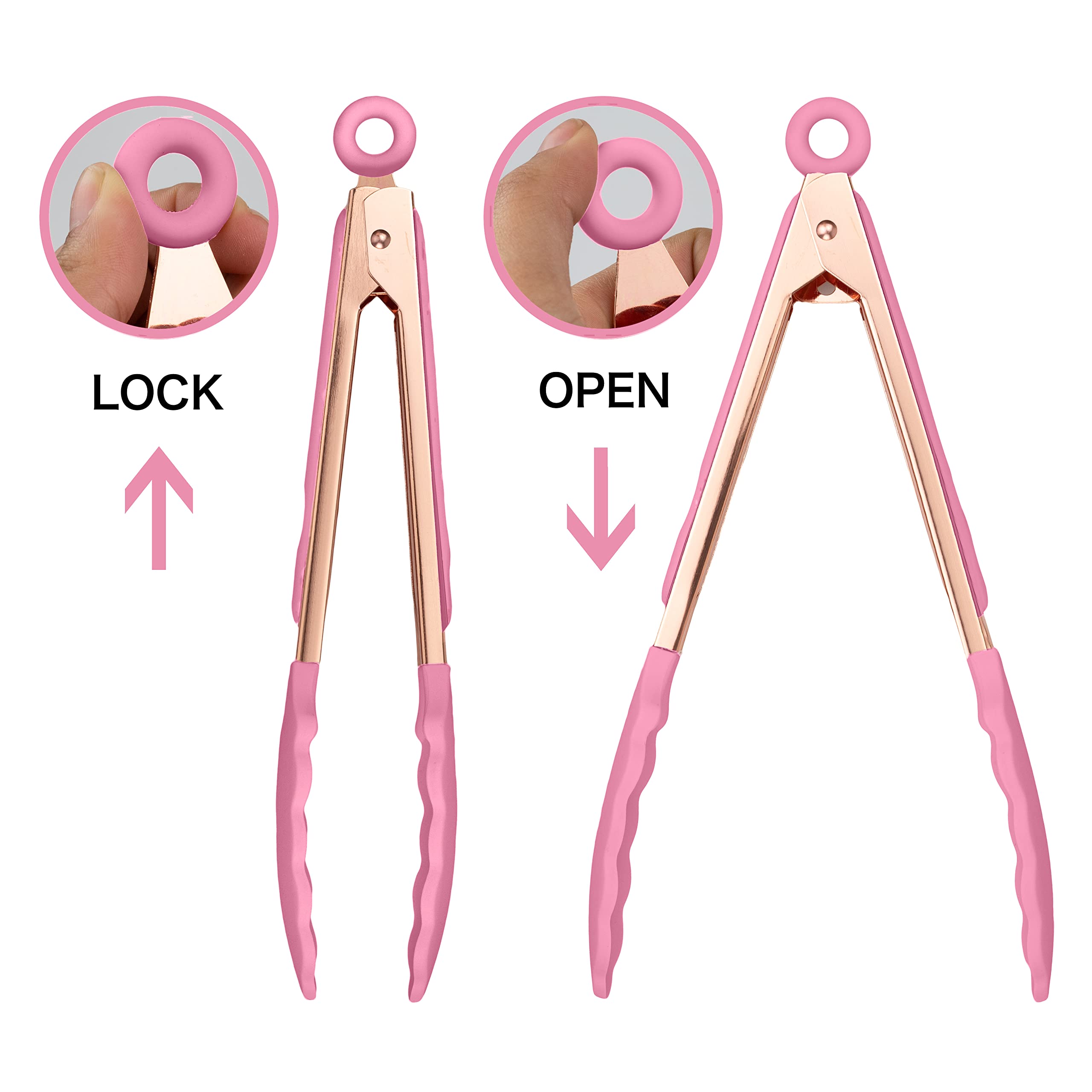 COOK WITH COLOR Stainless Steel Silicone Tipped Kitchen & BBQ Tongs Set, 2 Pc Tongs, Pink
