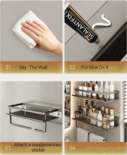 Shower Basket Shelf With A Pole , Adhesive Drill-Free Kitchen or Bathroom Storage Rack Organizer, Gray Shower Storage Shelves for Bathroom, Washroom, Restroom, Kitchen