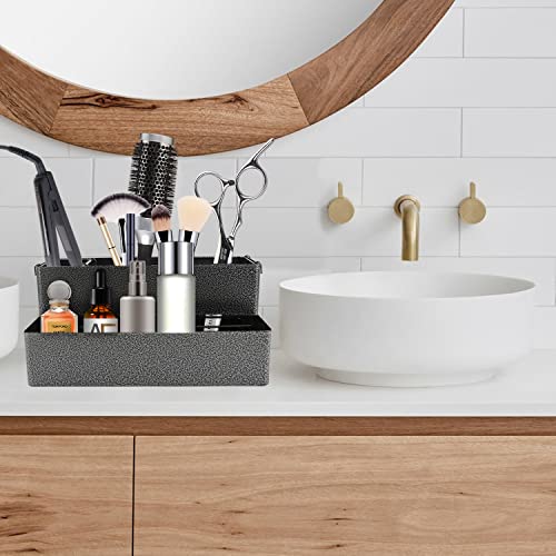 BUSOKIP Hair Tool Organizer/Hair Dryer Holder Wall Mount. Large Bathroom Sink Organizer Countertop Hot Tool Holder for Curling Iron, Blow Dryer, Straightener, Flat Iron. Black Ripple Elegant