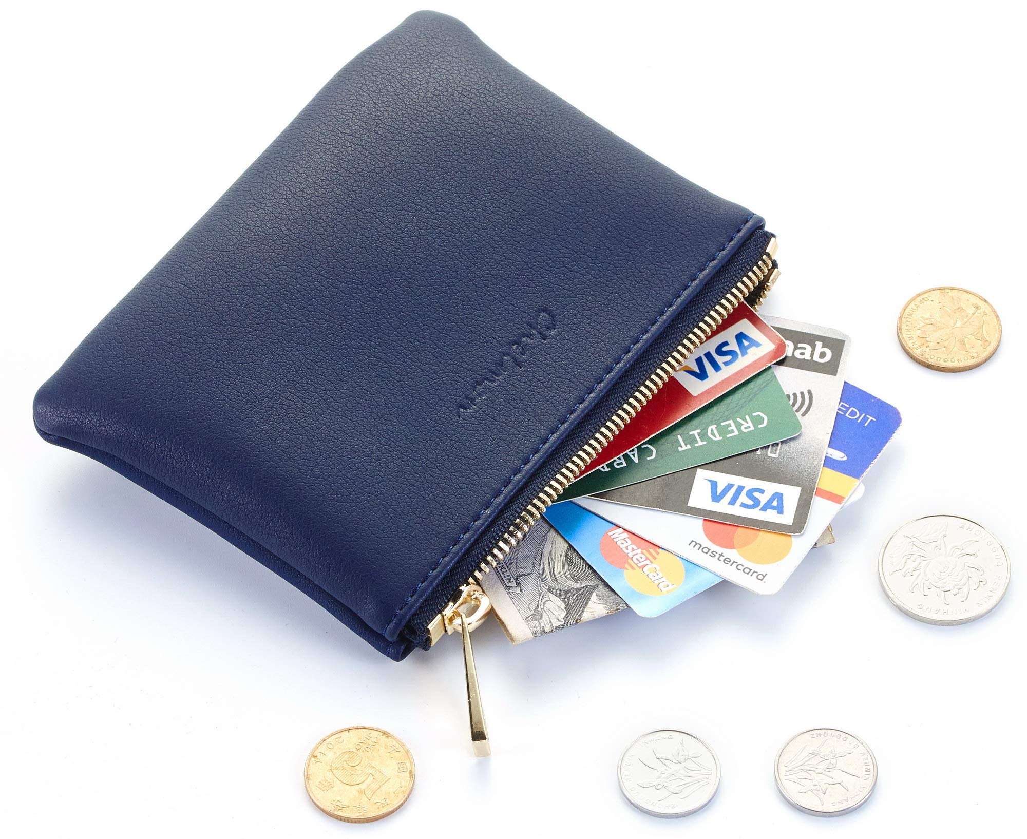 Chelmon Vegan Leather Coin Purse Pouch Change Purse With Zipper For Men Women (Blue Navy)