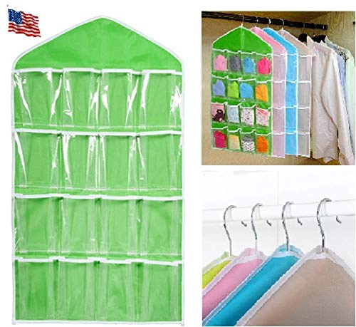 POPETPOP Socks Bra Rack Hanger Organizer Hanging Pockets Over The Door: 16 Clear Pockets Hanging Closet Storage Bag Shoe Underwear Sock Bra Organizer Underwear Sock Storage Organizer