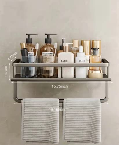 Shower Basket Shelf With A Pole , Adhesive Drill-Free Kitchen or Bathroom Storage Rack Organizer, Gray Shower Storage Shelves for Bathroom, Washroom, Restroom, Kitchen