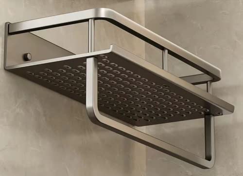 Shower Basket Shelf With A Pole , Adhesive Drill-Free Kitchen or Bathroom Storage Rack Organizer, Gray Shower Storage Shelves for Bathroom, Washroom, Restroom, Kitchen