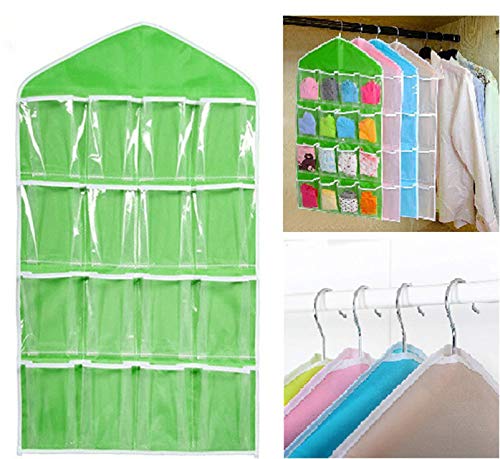 POPETPOP Socks Bra Rack Hanger Organizer Hanging Pockets Over The Door: 16 Clear Pockets Hanging Closet Storage Bag Shoe Underwear Sock Bra Organizer Underwear Sock Storage Organizer