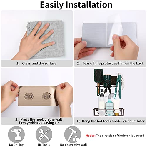 Jashlife Hair Dryer Holder Wall Mounted, Pasteable Installation, Blow Dryer Holder Wall Mount, Be Used Separately, Hair Tool Organizer Wall Mount, Hot Styling Bathroom Storage Basket for Curling Wand