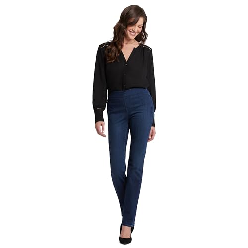 NYDJ Women's Pull-On Marilyn Straight Jeans | Slimming & Flattering Fit, Clean Denslowe, 12