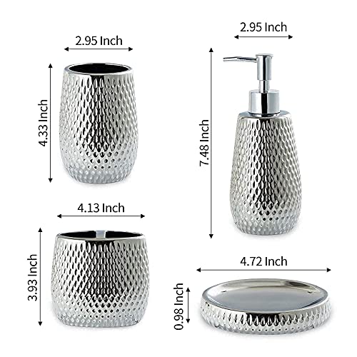 BASDHE Bathroom Accessories Set 5 Piece Bath Ensemble Includes Trash Can,Toothbrush Holder,Toothbrush Cup,Soap Dispenser,Soap Dish for Decorative Countertop and Housewarming Gift, Grey