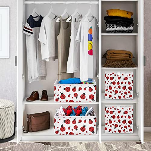 xigua Closet Storage Bins, Fabric Baskets for Closet Shelves, Collapsible Fabric Storage Cubes Organizer with Small Handles, Ladybug, 11.02x11.02x11.02 Inch