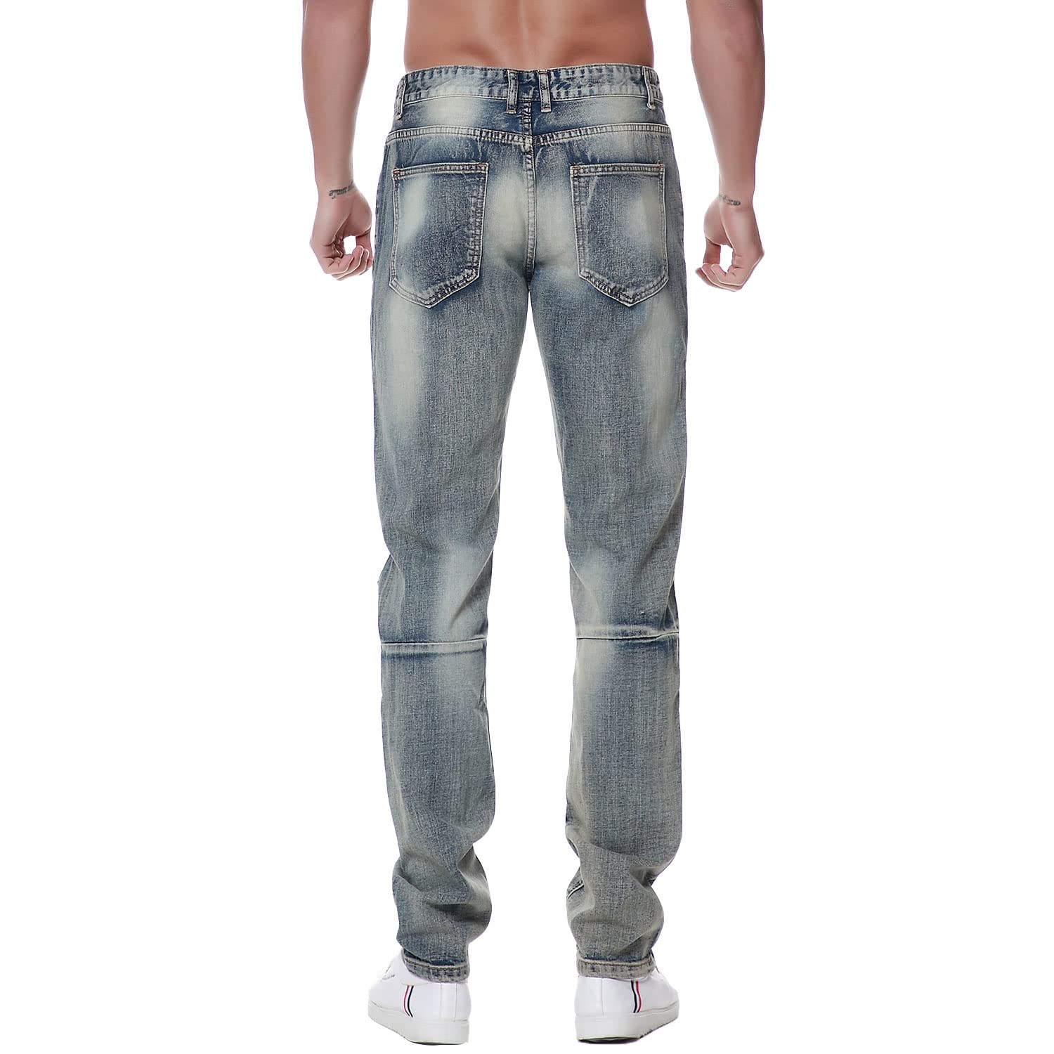 Previn Men's Ripped Denim Jeans Distressed Slim Trousers Destroy Holes Stretch Biker Pants Style1 40W x 32L