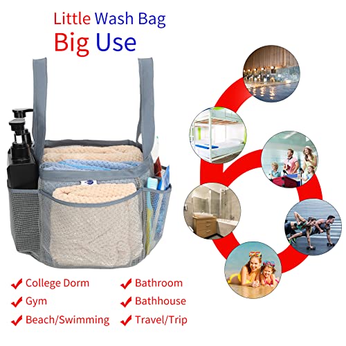 Nvatorfox 2 Pack Haundry Mesh Shower Caddy Tote Bag Hanging Portable Toiletry Bag College Dorm Essentials Quick Dry Bath Organizer for College Dorms, Gym, Camp for Bathroom Accessories(Grey + Black)