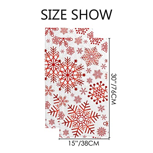 Vantaso Bath Hand Towels Set of 2 Christmas Red White Snowflakes Soft and Absorbent Washcloths Kitchen Hand Towel for Bathroom Hotel Gym Spa