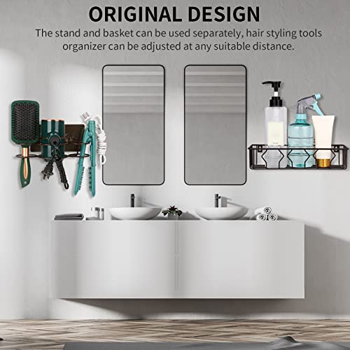 Jashlife Hair Dryer Holder Wall Mounted, Pasteable Installation, Blow Dryer Holder Wall Mount, Be Used Separately, Hair Tool Organizer Wall Mount, Hot Styling Bathroom Storage Basket for Curling Wand