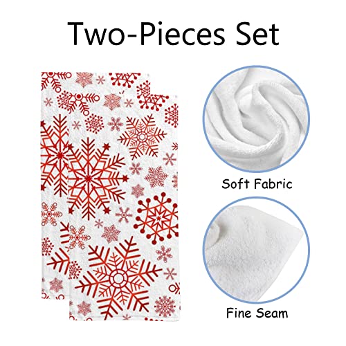 Vantaso Bath Hand Towels Set of 2 Christmas Red White Snowflakes Soft and Absorbent Washcloths Kitchen Hand Towel for Bathroom Hotel Gym Spa