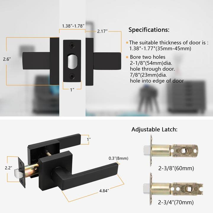 Probrico 10 Pack| Matte Black Passage Door Levers Interior Heavy Duty Square Door Handles, Hall/Closet Non-Locking Door Levers for Pantry Utility Room, Contractor Pack