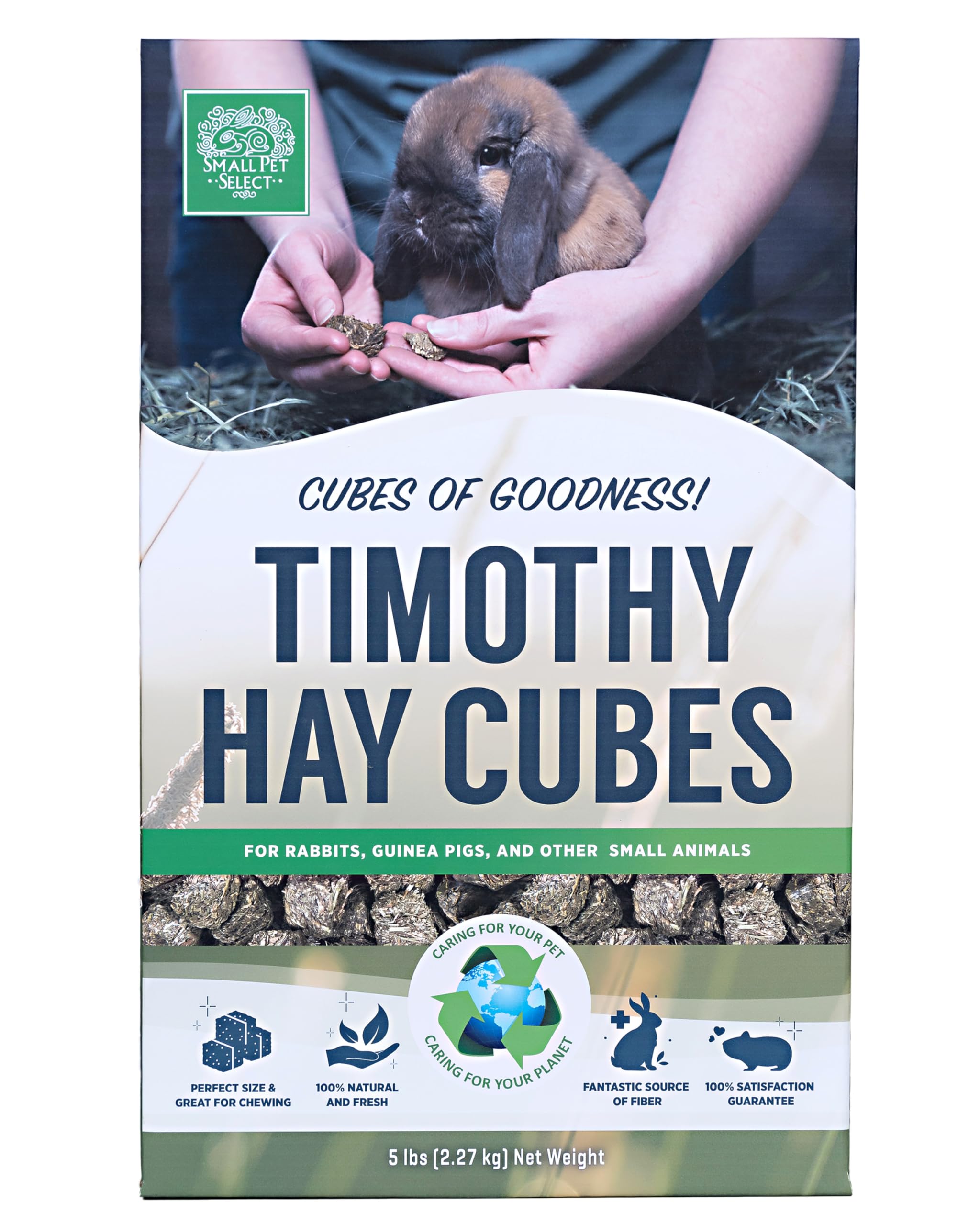 Small Pet Select - Straight Timothy Hay Cubes - 100% All Natural Timothy Hay, Not Blended - Delivered Fresh, Guarantee, (5 lb)
