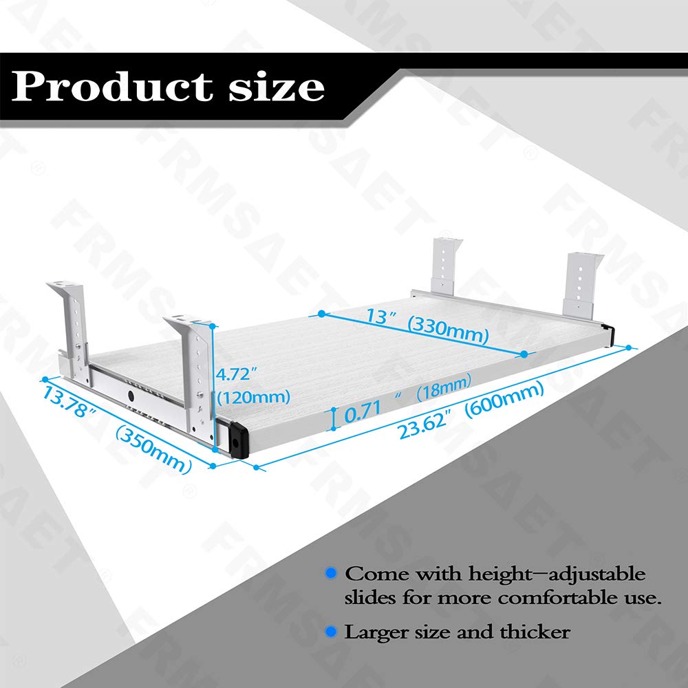 FRMSAET Furniture Accessories Office Product Suits Hardware 20/24/30 inches Keyboard Drawer Tray Wood Holder Under Desk Adjustable Height Platform(24 inches,White)