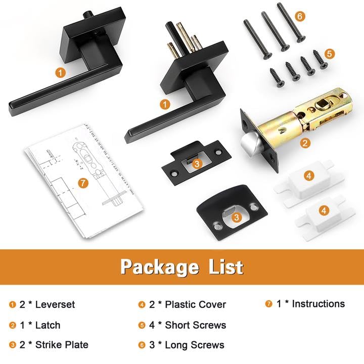 Probrico 10 Pack| Matte Black Passage Door Levers Interior Heavy Duty Square Door Handles, Hall/Closet Non-Locking Door Levers for Pantry Utility Room, Contractor Pack
