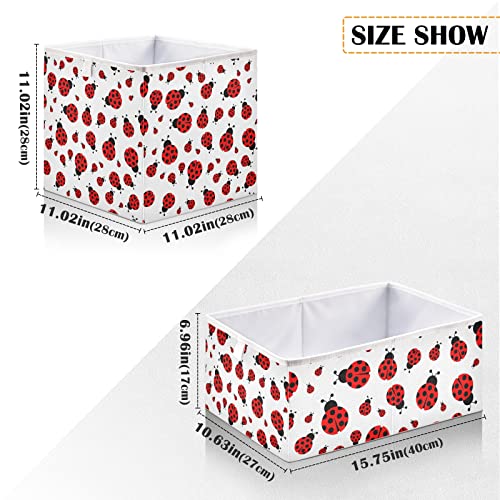 xigua Closet Storage Bins, Fabric Baskets for Closet Shelves, Collapsible Fabric Storage Cubes Organizer with Small Handles, Ladybug, 11.02x11.02x11.02 Inch
