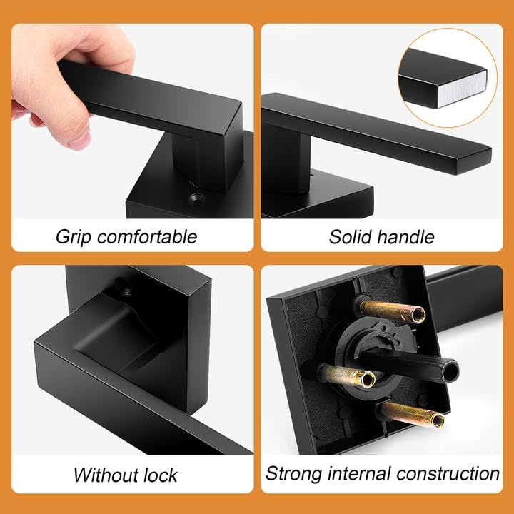 Probrico 10 Pack| Matte Black Passage Door Levers Interior Heavy Duty Square Door Handles, Hall/Closet Non-Locking Door Levers for Pantry Utility Room, Contractor Pack