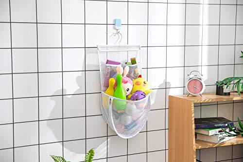 ALYER Hanging Bath Toy Organizer,Bottom Zippered Bathtub Toy Storage Mesh Bag with Sturdy Hanger (White)