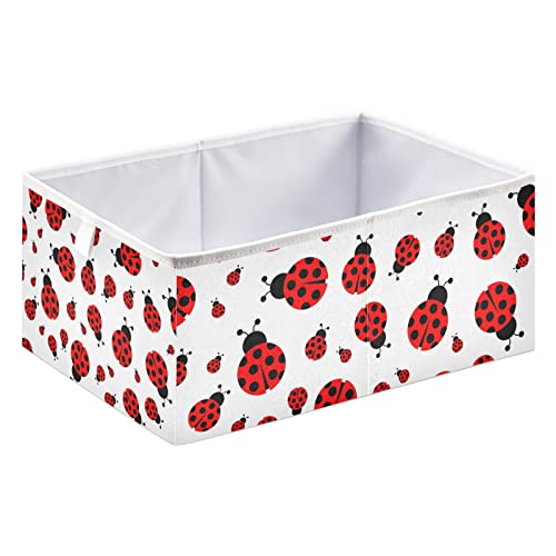 xigua Closet Storage Bins, Fabric Baskets for Closet Shelves, Collapsible Fabric Storage Cubes Organizer with Small Handles, Ladybug, 11.02x11.02x11.02 Inch