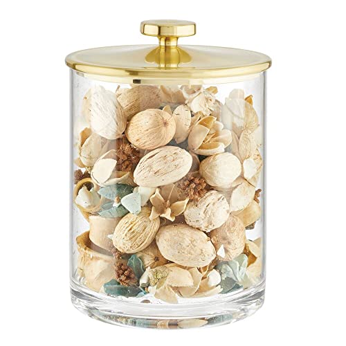 mDesign Large Modern Apothecary Storage Organizer Canister Jars - Plastic Containers for Bathroom, Organization Holder for Vanity, Counter, and Makeup Tables, Lumiere Collection, Clear/Soft Brass
