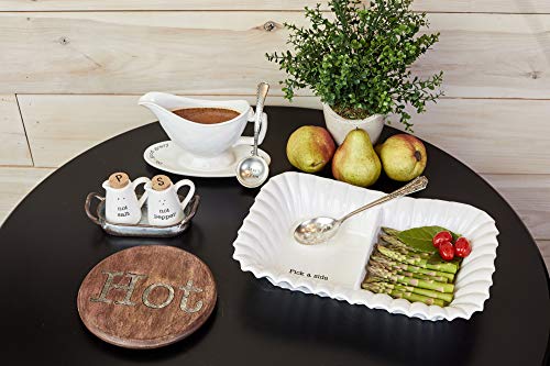 Mud Pie Farmhouse Inspired Ceramic Aluminum Salt and Pepper Caddy Set, One size, White