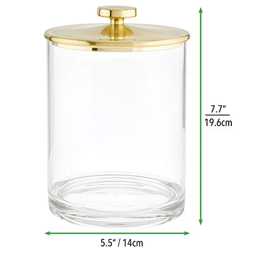 mDesign Large Modern Apothecary Storage Organizer Canister Jars - Plastic Containers for Bathroom, Organization Holder for Vanity, Counter, and Makeup Tables, Lumiere Collection, Clear/Soft Brass