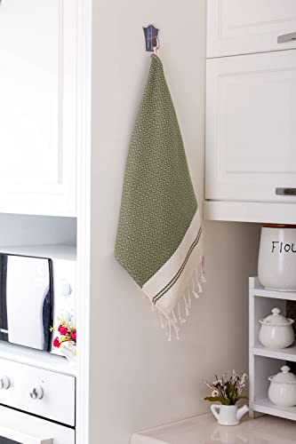 Evelynen Turkish Hand Towels for Bathroom & Kitchen Towels Decorative Set of 2 | Boho Farmhouse Hand Towels with Hanging Loops for Face, Tea, Dish, Kitchen & Bath |0 Cotton (16" x 32" - Khaki)