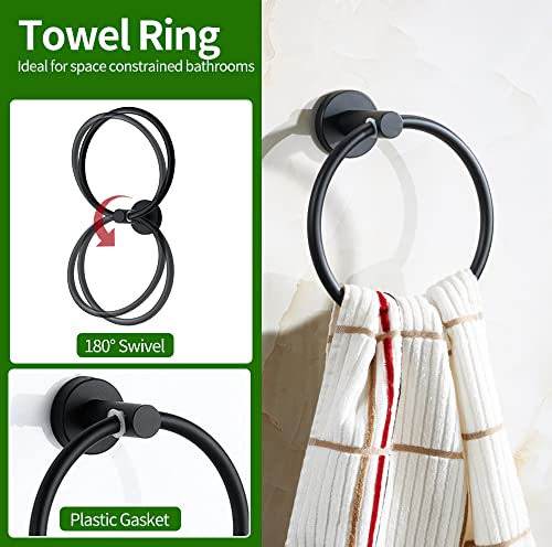 Bathroom Hardware Set, 5/10/20pcs Bathroom Hardware Set, Stainless Steel Bath Hardware Set Including 16" Hand Towel Bars, Toilet Paper Holders, Towel Rings, Robe Towel Hooks (5pcs, Black)